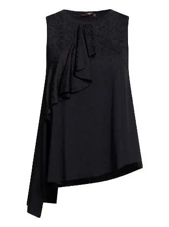 High Sleeveless Crewneck Asymmetrical Top - Black
