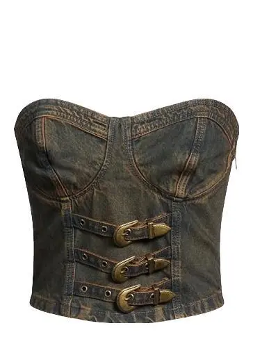 Guess Faded Denim Corset Top - Blue