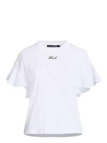 Karl Lagerfeld Organic Cotton T-shirt With Ruffle Detail - White