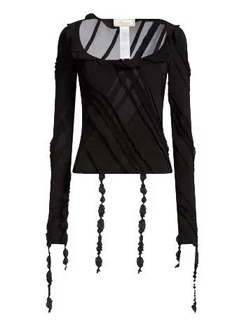 Blumarine Long Sleeve Ruffled Top - Black