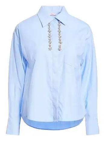 OLTRE Solid Cotton & Polyester Shirt With Crystal Appliqués - Blue