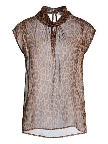 OLTRE Leopard-print Georgette Turtleneck Top - Brown