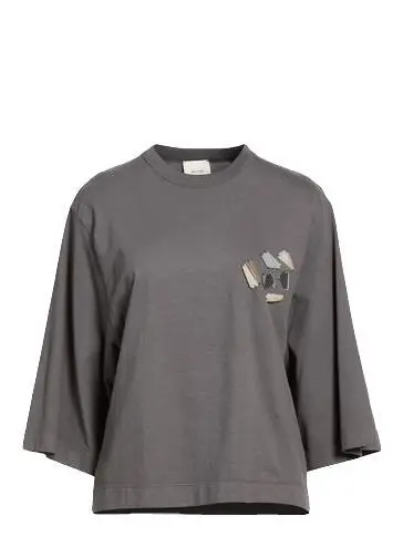ALYSI Cotton Jersey T-shirt With Appliqué Detail - Grey