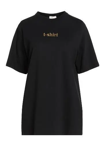 ALYSI Cotton T-shirt With Embroidered Detail - Black