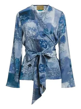 Momoni Silk Floral Print Wrap Top - Blue