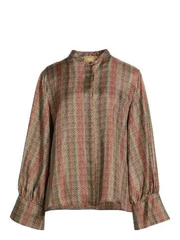 Momoni Multicolor Satin Crewneck Long Sleeve Shirt - Brown
