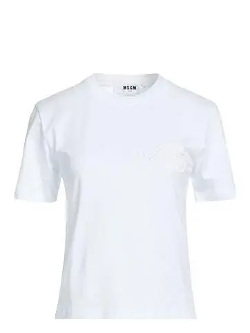 MSGM Cotton Crewneck T-shirt With Embroidered Logo - White