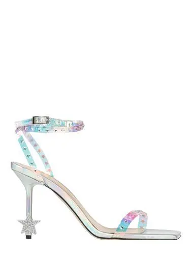 Mach & Mach Leather And Pvc Sandals With Crystal Embellishments - Silver