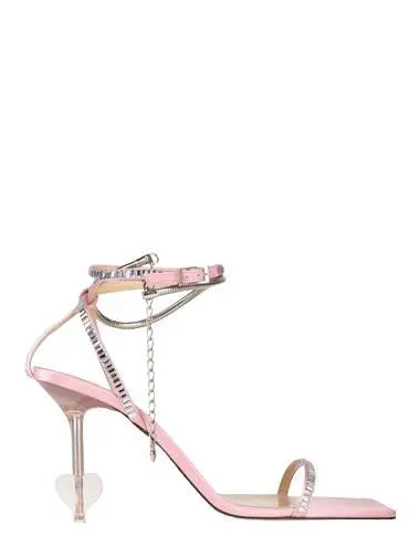Mach & Mach Embellished Satin Sandals With Crystal Accents - Pink