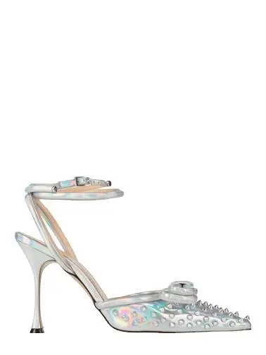 Mach & Mach Leather Bow Detailing Studded Pumps - Silver