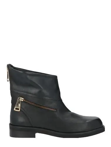 DIVINE FOLLIE Calfskin Biker Ankle Boots - Black
