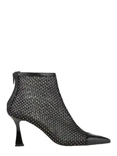 OVYE Leather Crystal Embellished Pointed Toe Spool Heel Ankle Boots - Black