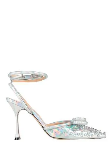 Mach & Mach Metallic Leather Pumps With Bow Detailing And Buckle Ankle Strap - Silver