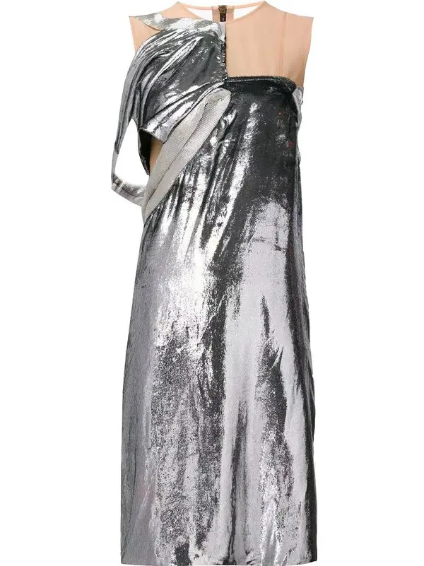 MAISON MARGIELA Velvet Overlay Knee Length Dress - Metallic
