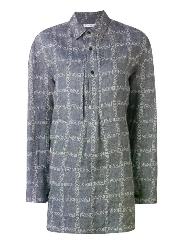 JW Anderson Logo Grid Tunic Linen Shirt - Blue