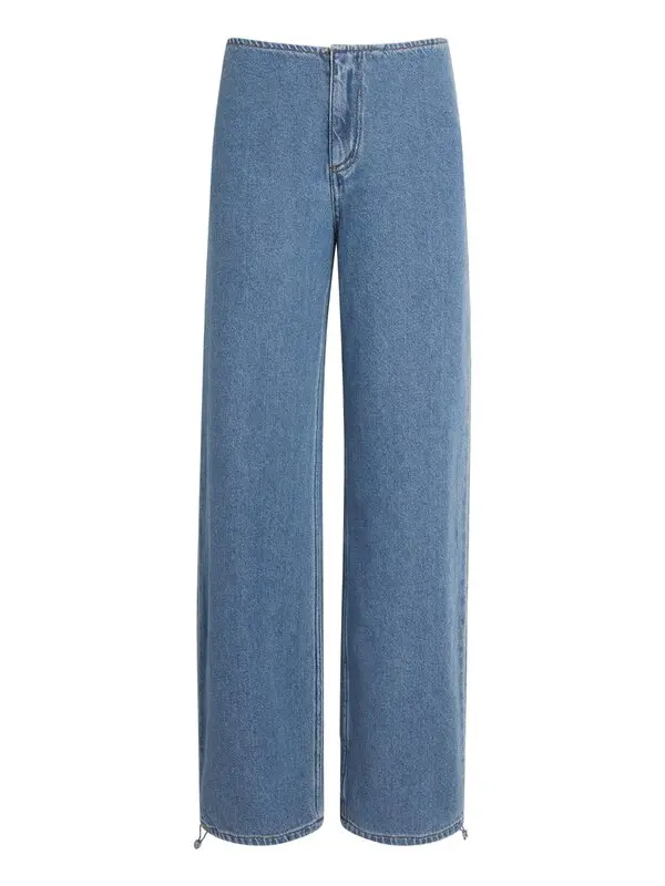 Still Here Drawstring Sport Wide-leg Jeans - Blue