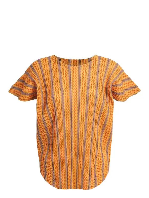 Issey Miyake Zigzag Pattern Bias Pleated Top - Orange