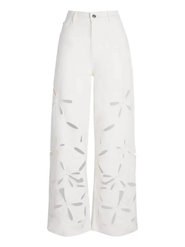 Sandro Embroidered Cut-out Wide-leg Jeans - Beige