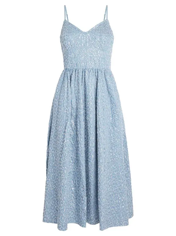 Sandro Sequined Striped Midi Dress - Blue