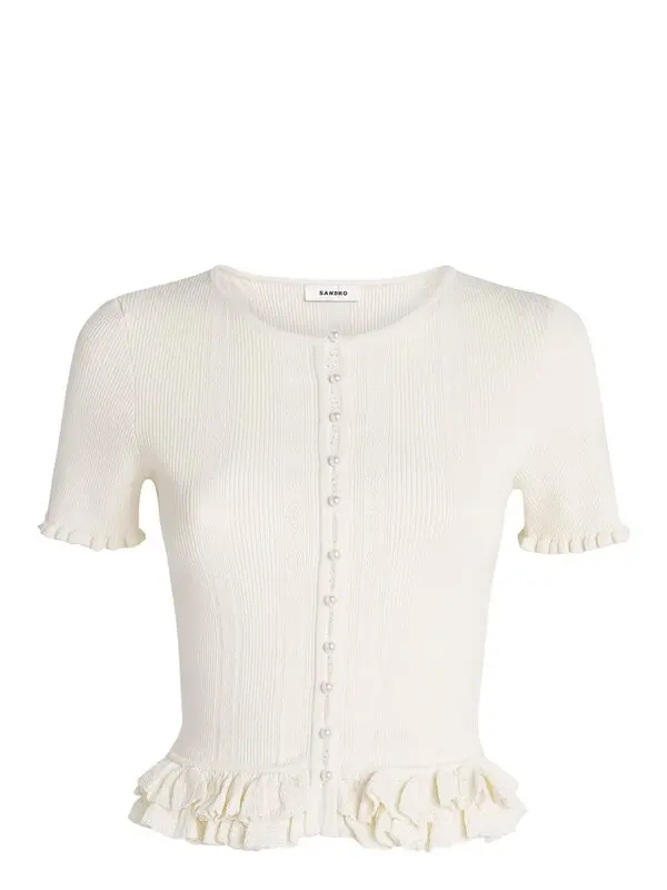 Sandro Knit Ruffled Slim Cardigan - Beige