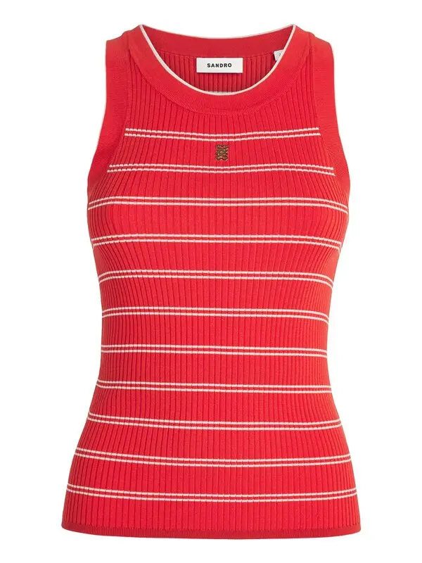 Sandro Knit Stripe Tank Top - Red