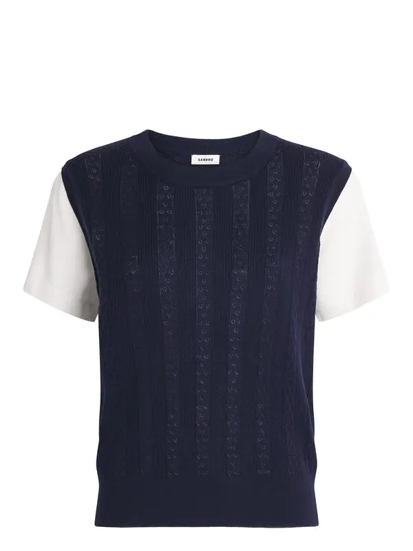 Sandro Pointelle Layered Sweater - Blue