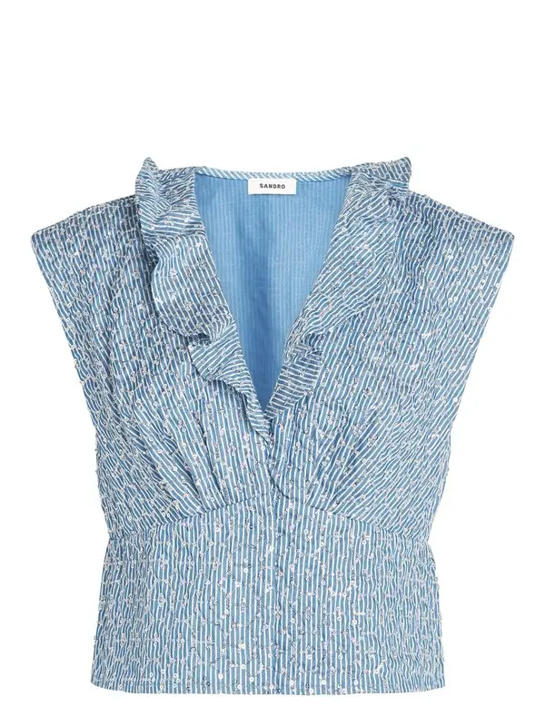Sandro Sequined Stripe Top - Blue