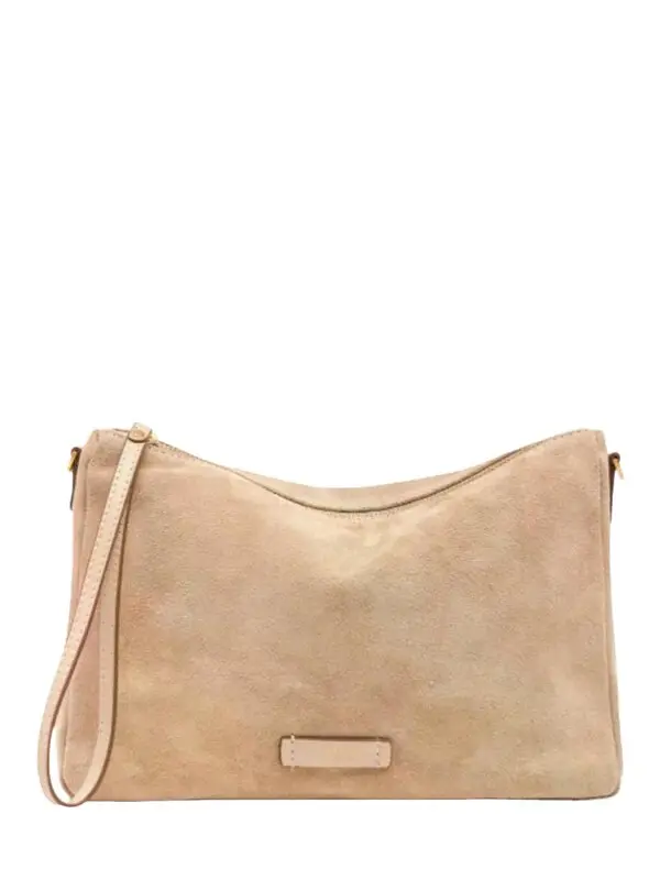 GIANNI CHIARINI Medium Nora Suede Logo-plaque Clutch Bag - Neutrals