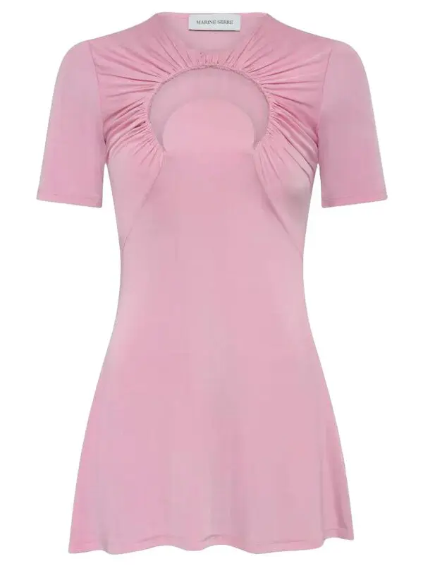 MARINE SERRE Moon-motif Gathered Mini Dress - Pink