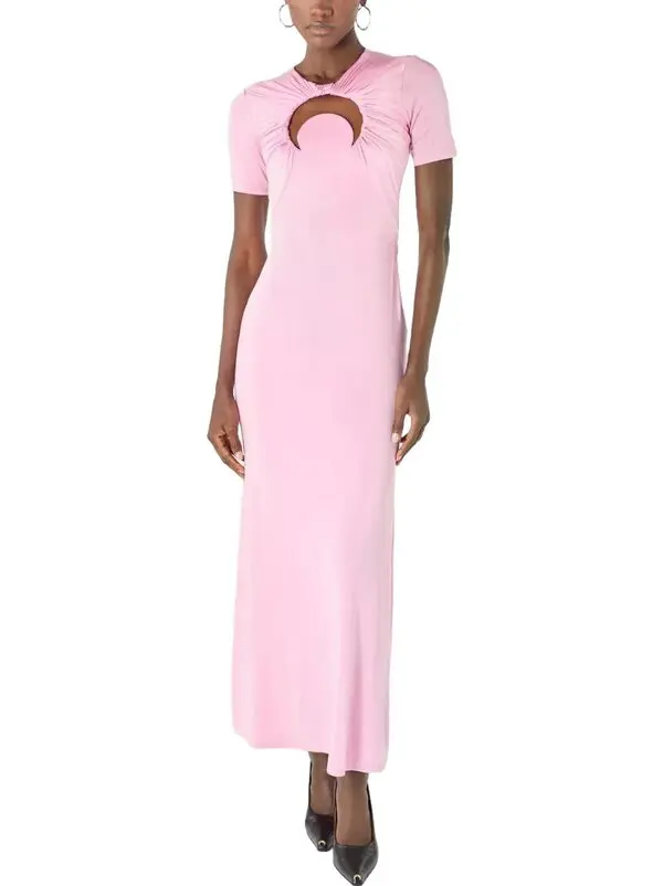 MARINE SERRE Gathered Maxi Dress With Moon-motif Cut-out - Pink