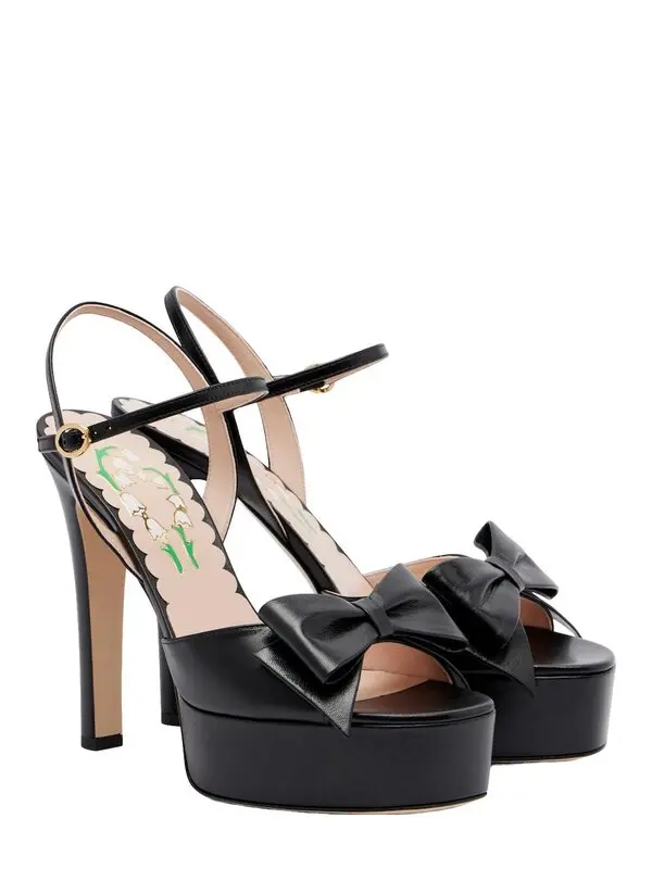 Valentino Garavani Bow Embellished Leather Platform Sandals - Black