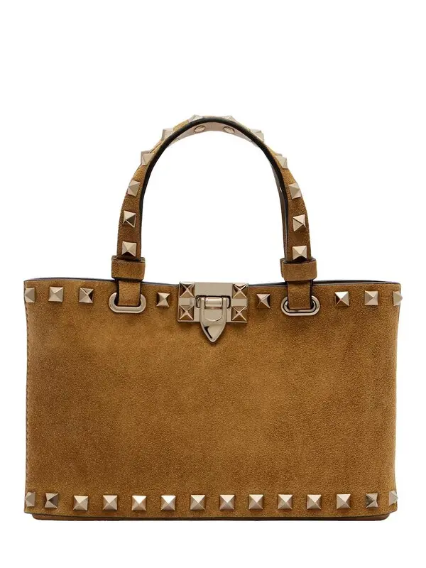 Valentino Garavani Rockstud Mini Suede Top-handle Bag - Brown