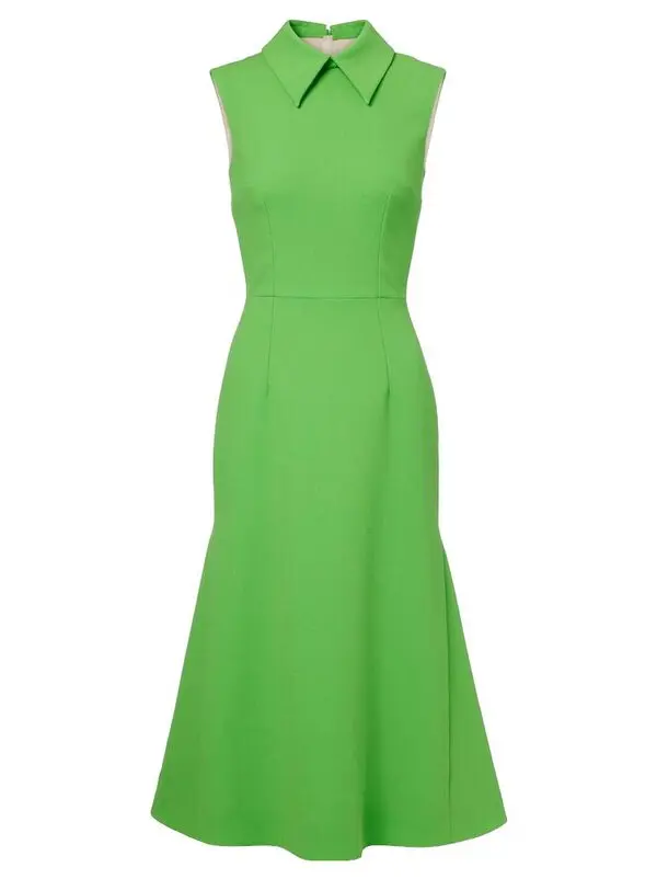 EMILIA WICKSTEAD Leontine Wool Crêpe Midi Dress - Green