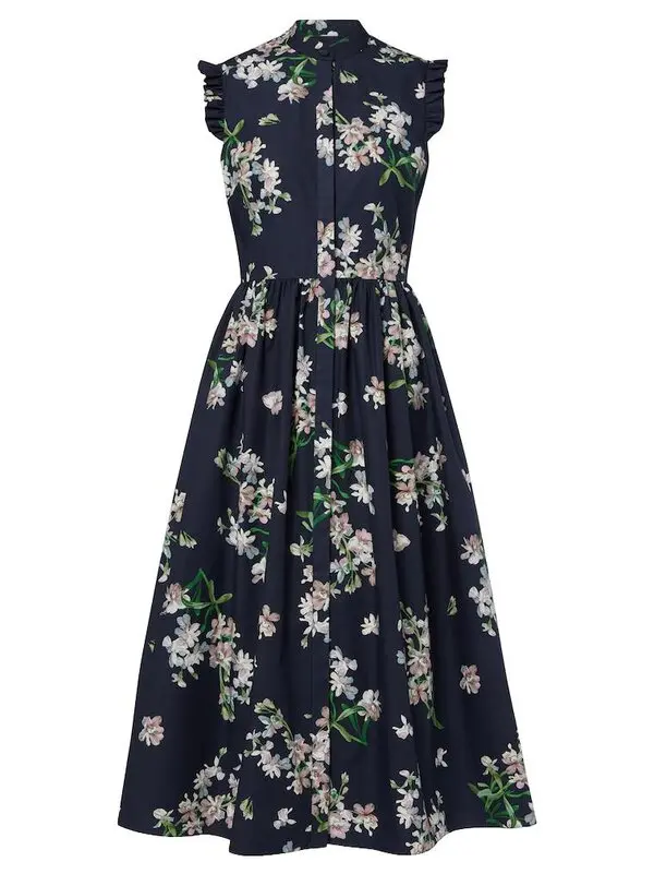 Erdem Floral Cotton Midi Dress - Blue