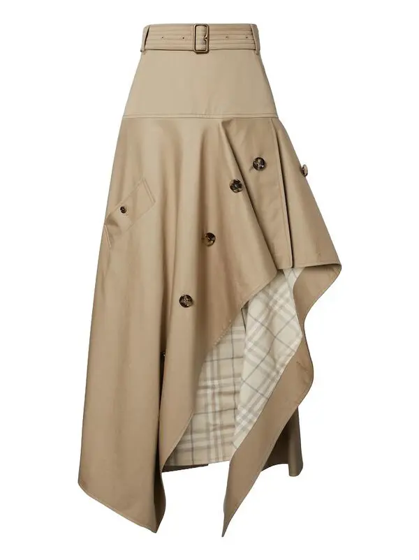 Burberry Asymmetric Cotton Midi Skirt - Beige