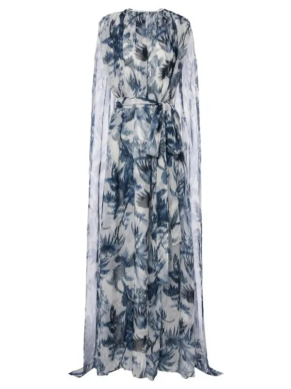 Oscar De La Renta Caped Silk Gown - Blue