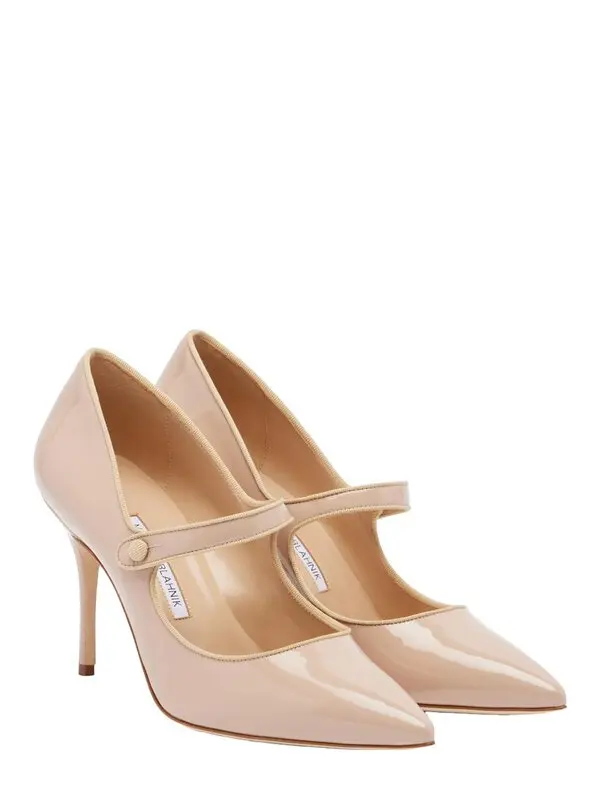 Manolo Blahnik Campari Patent Leather Mary Jane Pumps - Beige
