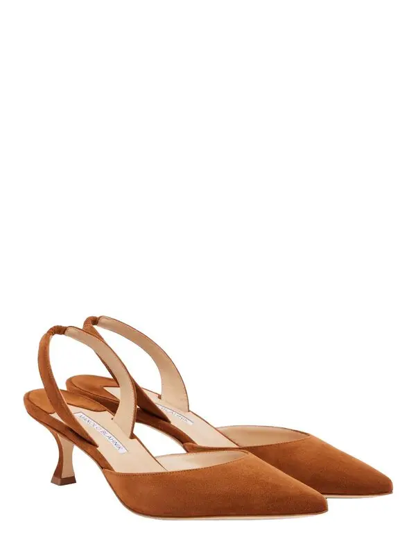 Manolo Blahnik Carolyne Suede Slingback Pumps - Brown