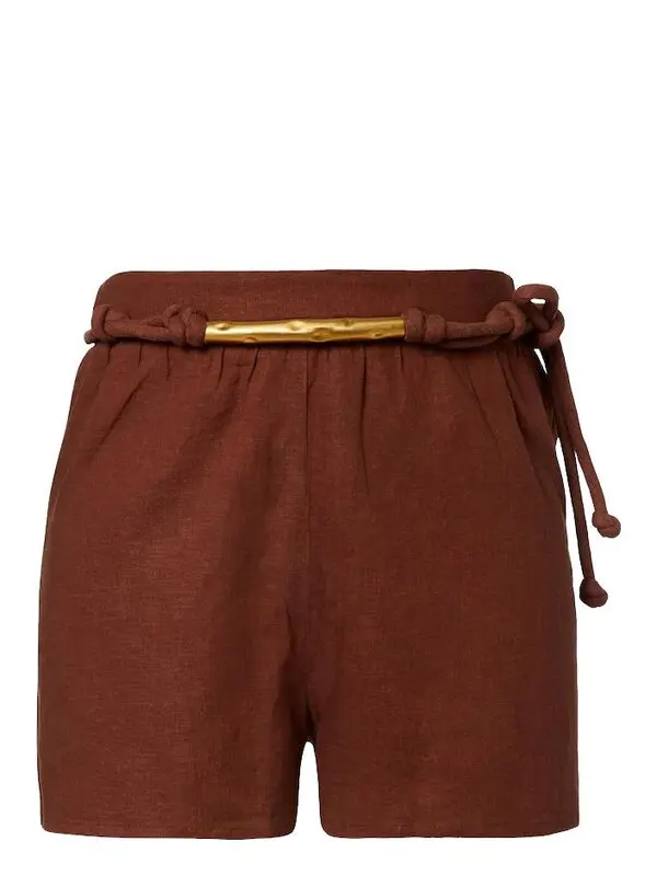 VIX PAULA HERMANNY Belted Linen-blend Shorts - Brown
