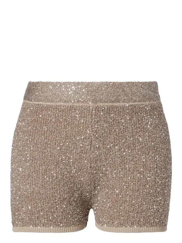 Brunello Cucinelli Sequined Ribbed-knit Cotton Shorts - Beige