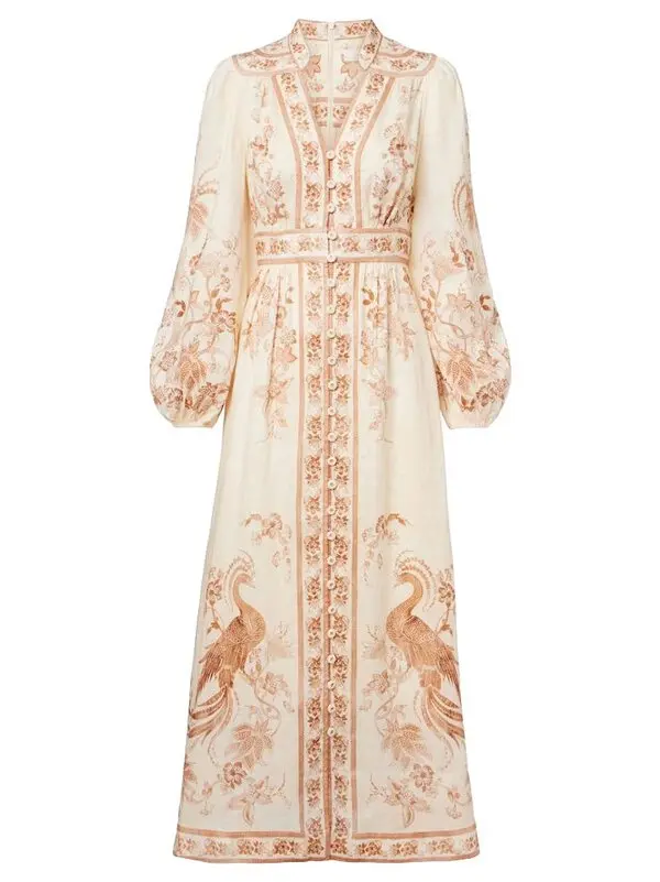 Zimmermann Indra Floral Linen Midi Dress - White