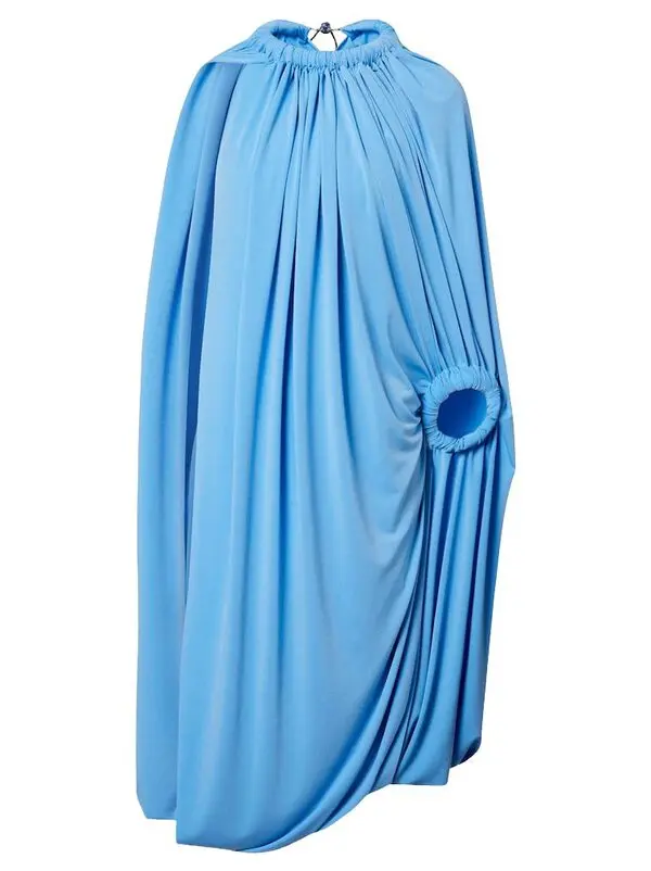 Coperni Caped Draped Smocked Midi Dress - Blue