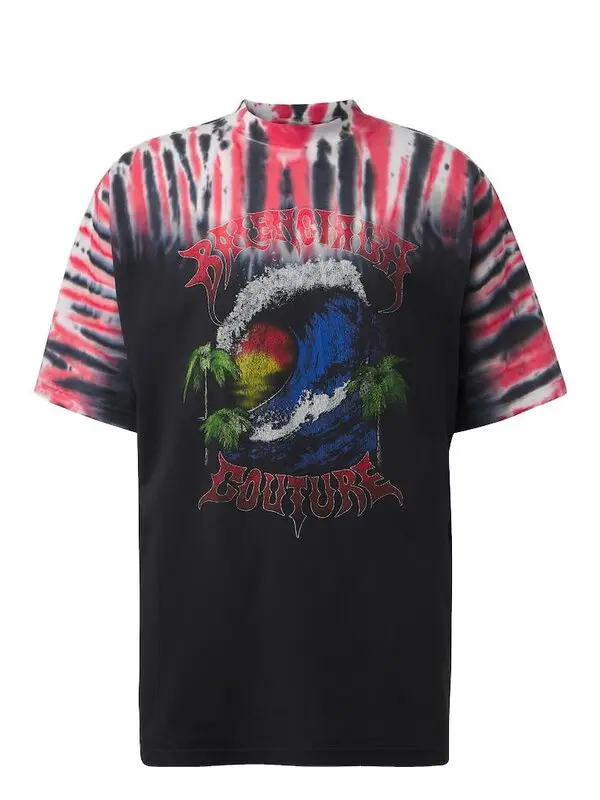 Balenciaga Printed Tie-dye Cotton Jersey T-shirt - Black