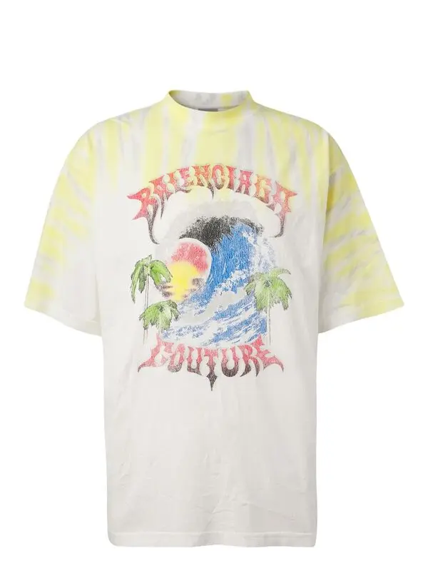 Balenciaga Printed Tie-dye Cotton Jersey T-shirt - White