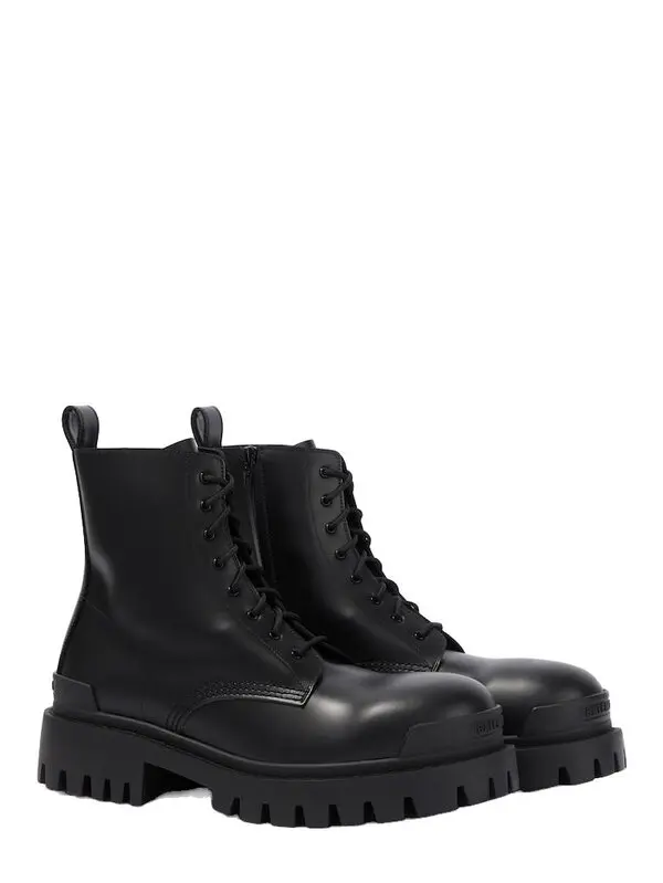Balenciaga Leather Combat Strike Boots - Black