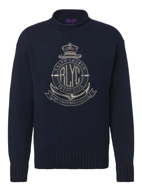 Ralph Lauren Purple Label Embroidered Cotton Sweater - Blue