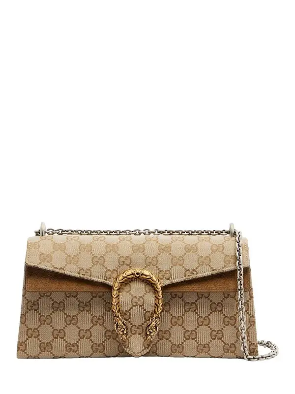 Gucci Dionysus Gg Canvas Small Suede-trimmed Crossbody Bag - Beige