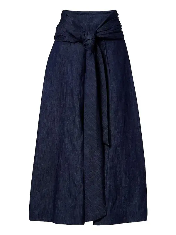 Gabriela Hearst Zivan Belted Denim Midi Skirt - Blue