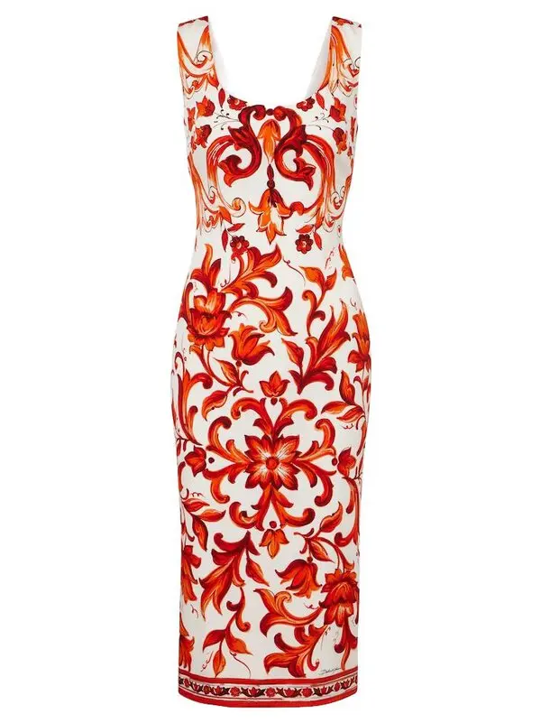 Dolce & Gabbana Majolica Print Silk Blend Midi Dress - Orange