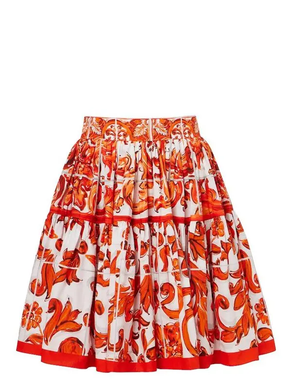Dolce & Gabbana Majolica Cotton Poplin Mini Skirt - Orange